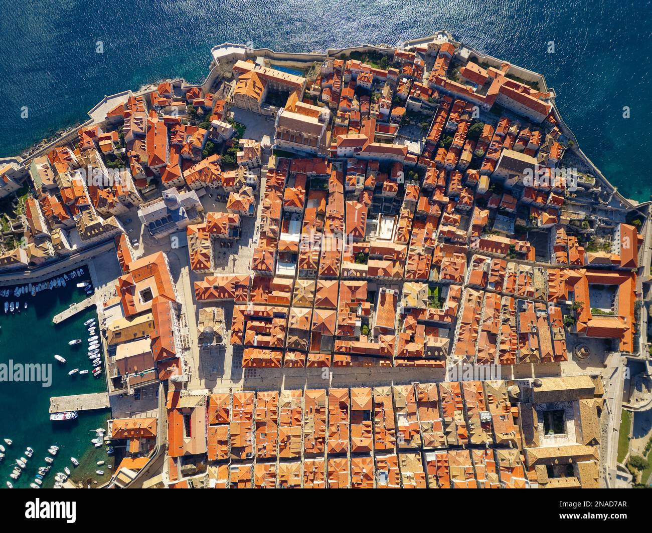 Aerial drone view of the Old historic city of Dubrovnik in Croatia ...