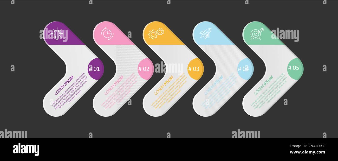 5 stages of development, improvement or training. Infographics with ...