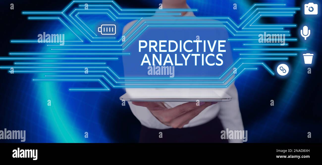 Text sign showing Predictive Analytics, Business overview Optimize Collection Achieve CRM ...