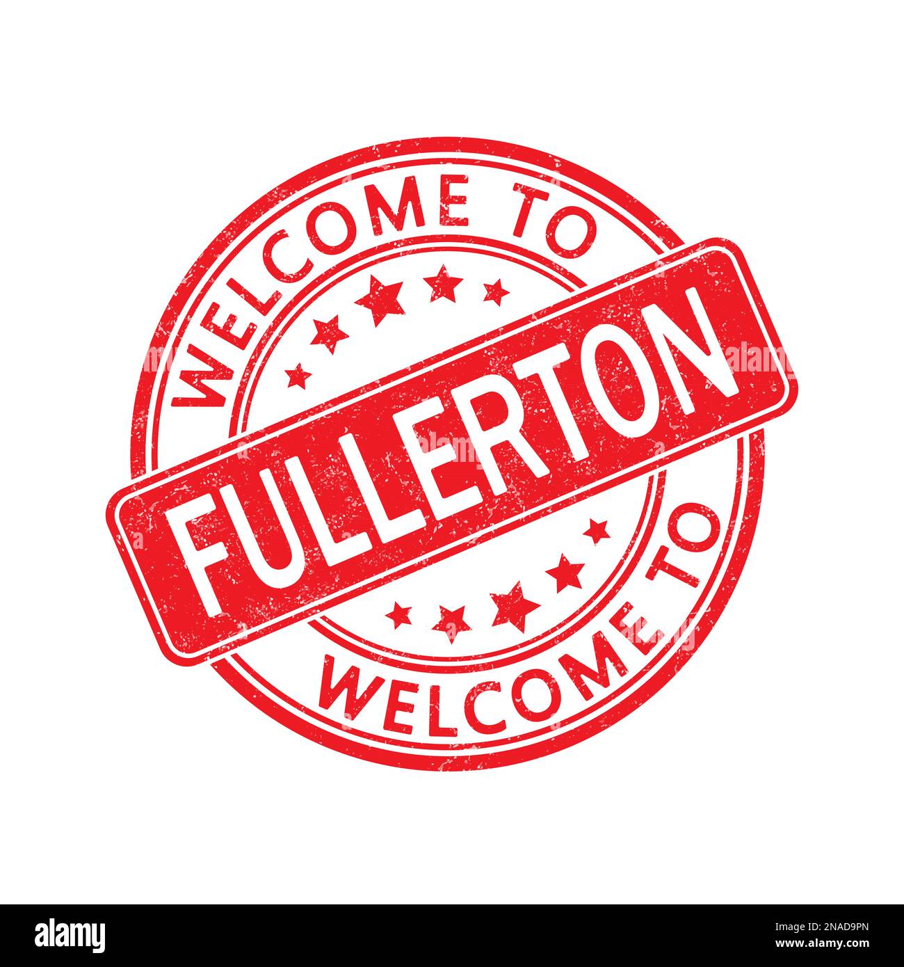 Welcome to Fullerton. Impression of a round stamp with a scuff. Flat ...