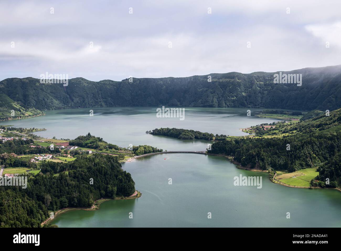 In the interior of the island of Sao Miguel, the volcanic lakes Lagoa ...