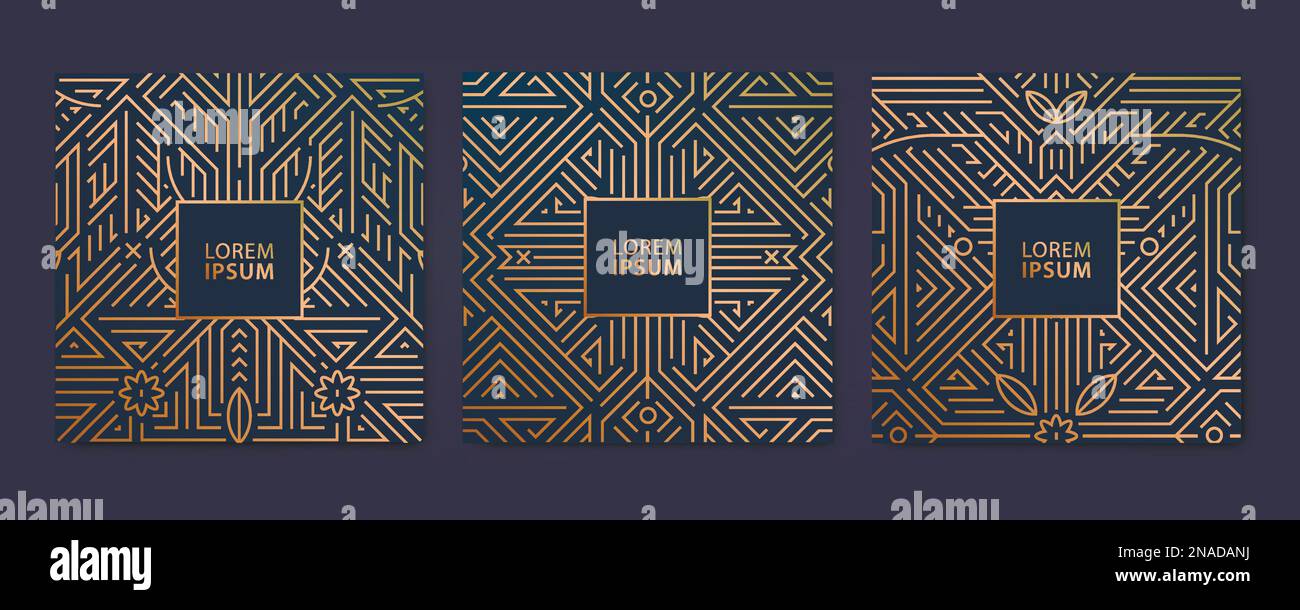 Vector set of luxury cover templates, square line art deco patterns ...