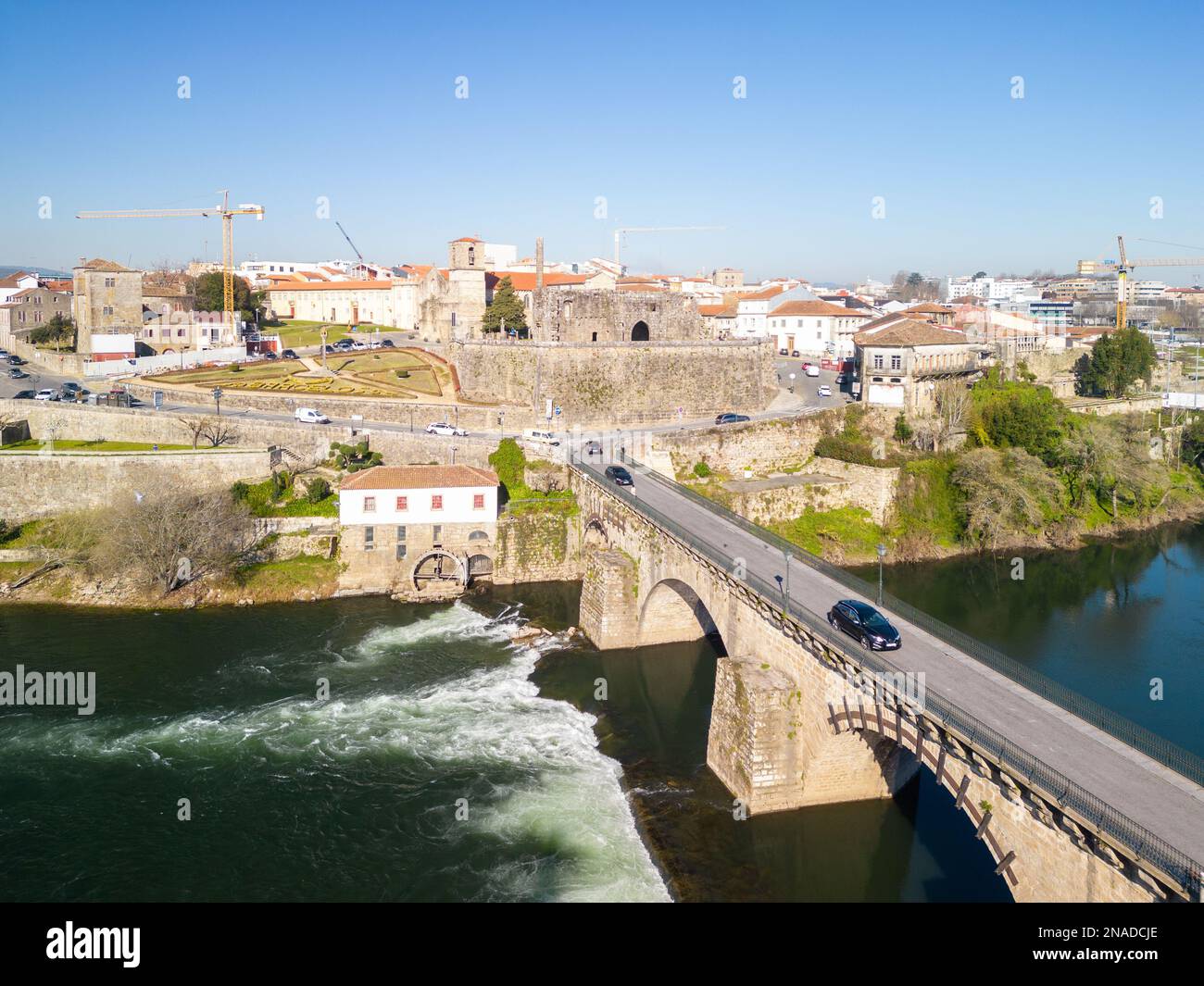 Aerial view of Barcelos city, district Braga, Portugal. Landscape on ...