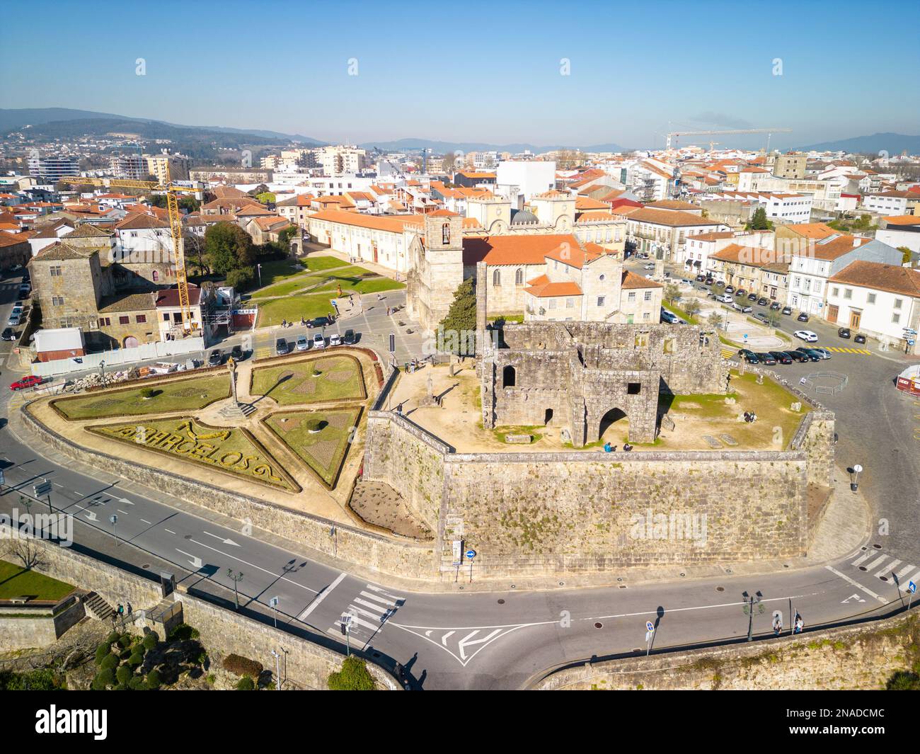 Aerial view of Barcelos city, district Braga, Portugal. Landscape on ...