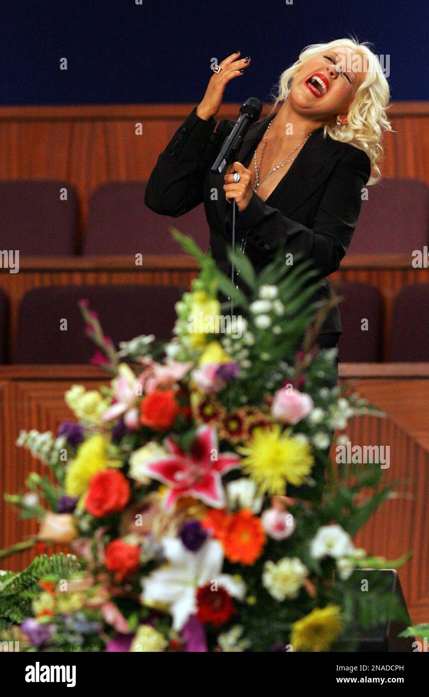 Christina Aguilera performs at the funeral of singer Etta James ...