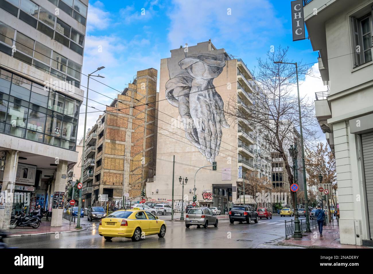 Wandbild, betende Hände, Pireos Straße, Viertel Omonia, Athen ...