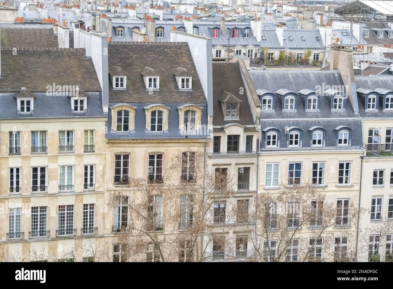 Paris, typical buildings in the Marais, aerial view from the Pompidou ...