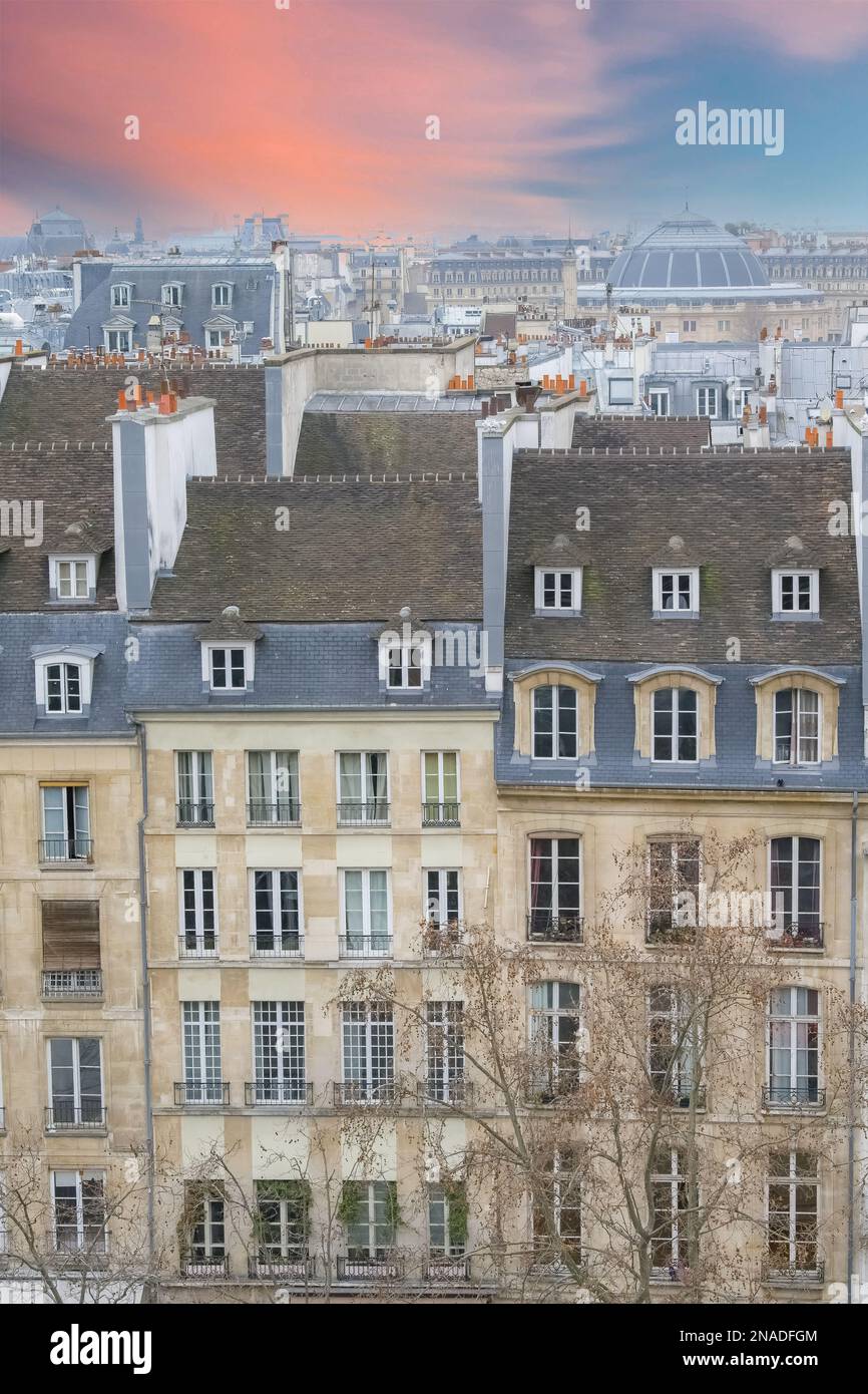 Paris, typical buildings in the Marais, aerial view from the Pompidou ...