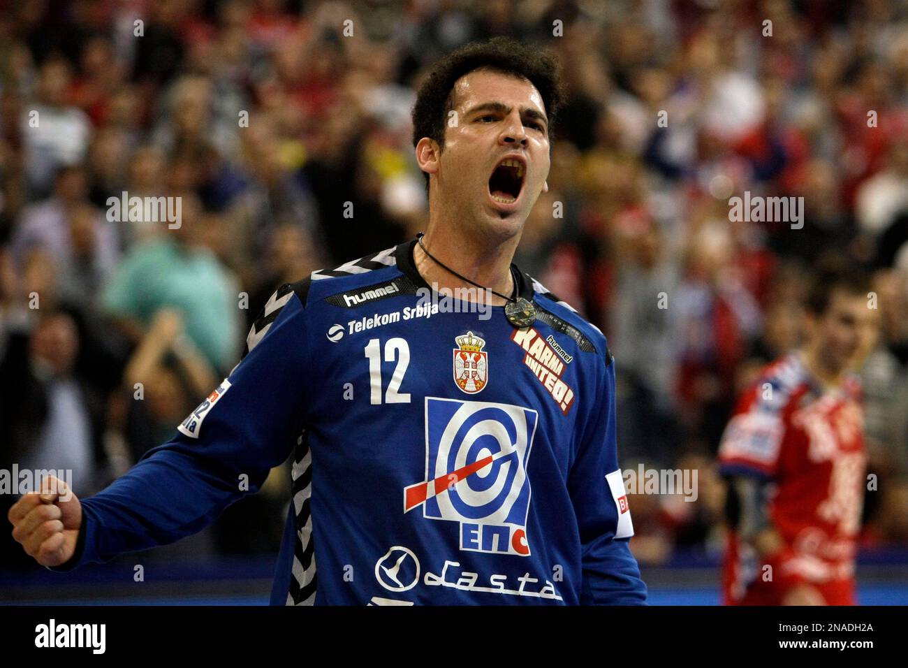 Serbia's Darko Stanic reacts after defending his net during their Men's ...