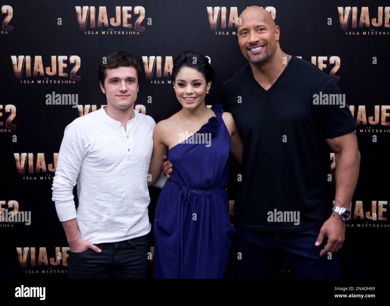 Actors Josh Hutcherson, left, Vanessa Hudgens, center, and Dwayne 'The ...