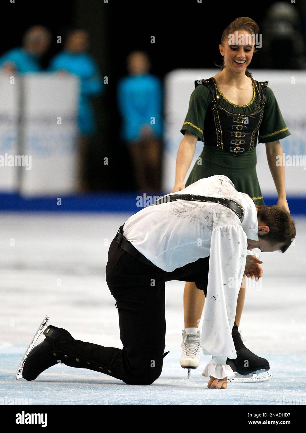 Germany's Maylin Hausch and Daniel Wende react after they fell during ...