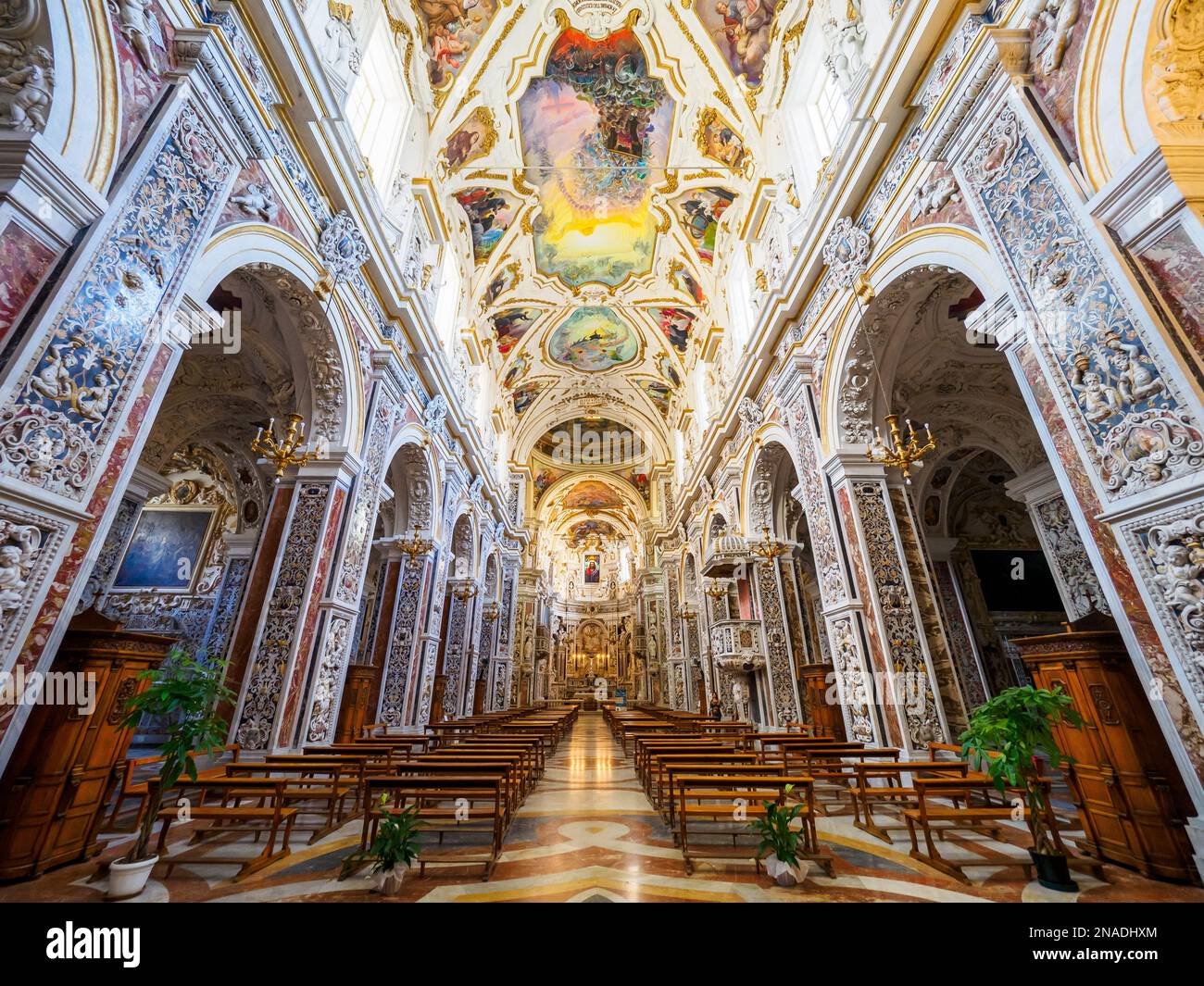 The central nave of the baroque style church of Jesus (chiesa del Gesu' ) called also Casa ...