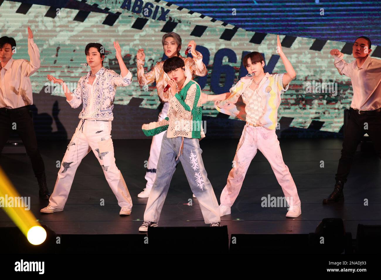 South Korean boy band AB6IX attended the Taipei fan meeting, Taiwan, 11 February, 2023. (Photo ...