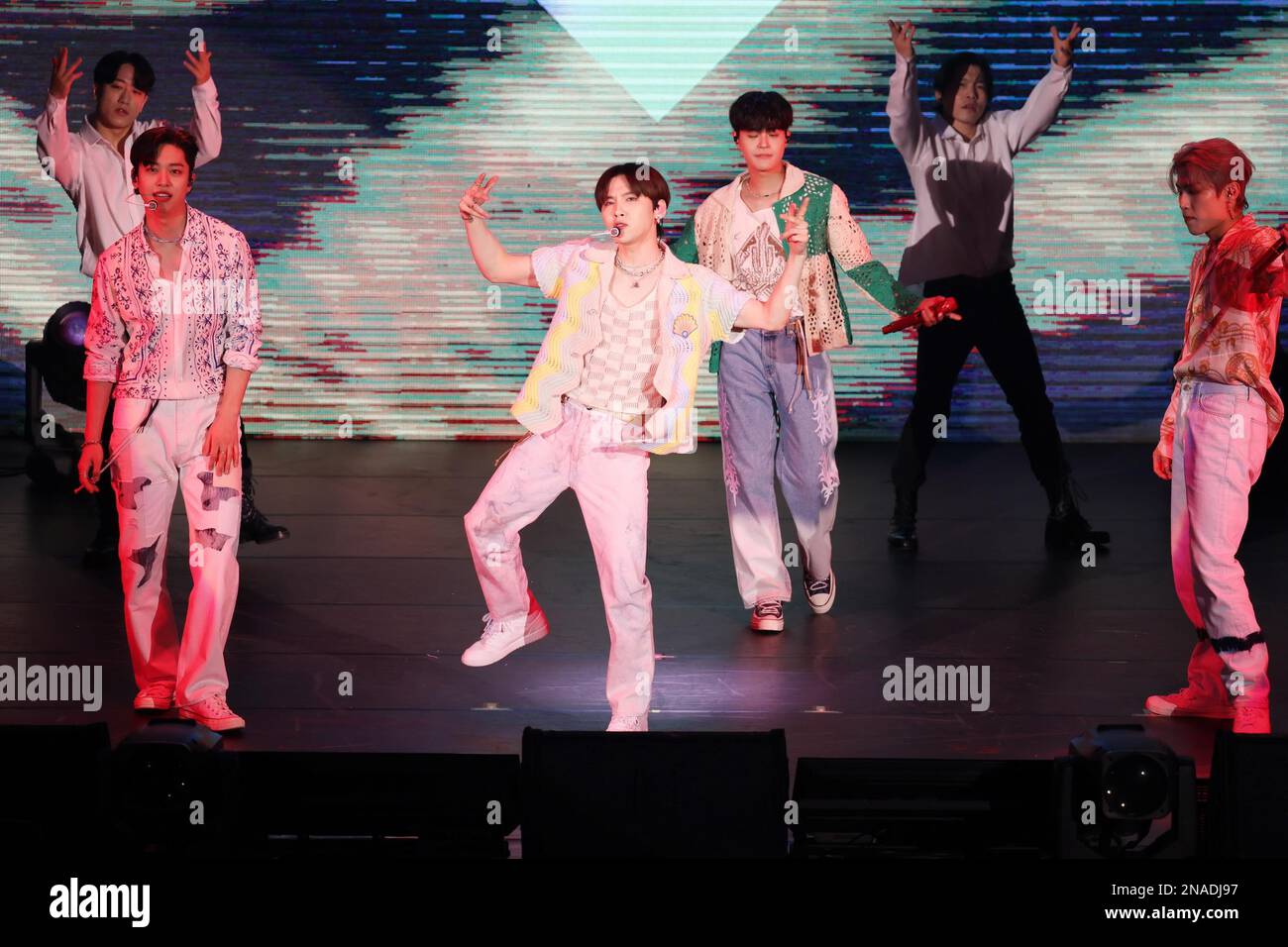 South Korean boy band AB6IX attended the Taipei fan meeting, Taiwan, 11 February, 2023. (Photo ...