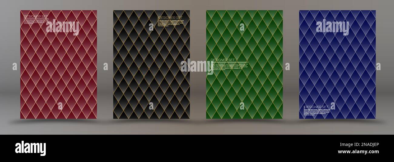 A set of color designs with a rhombic pattern. Template for posters ...