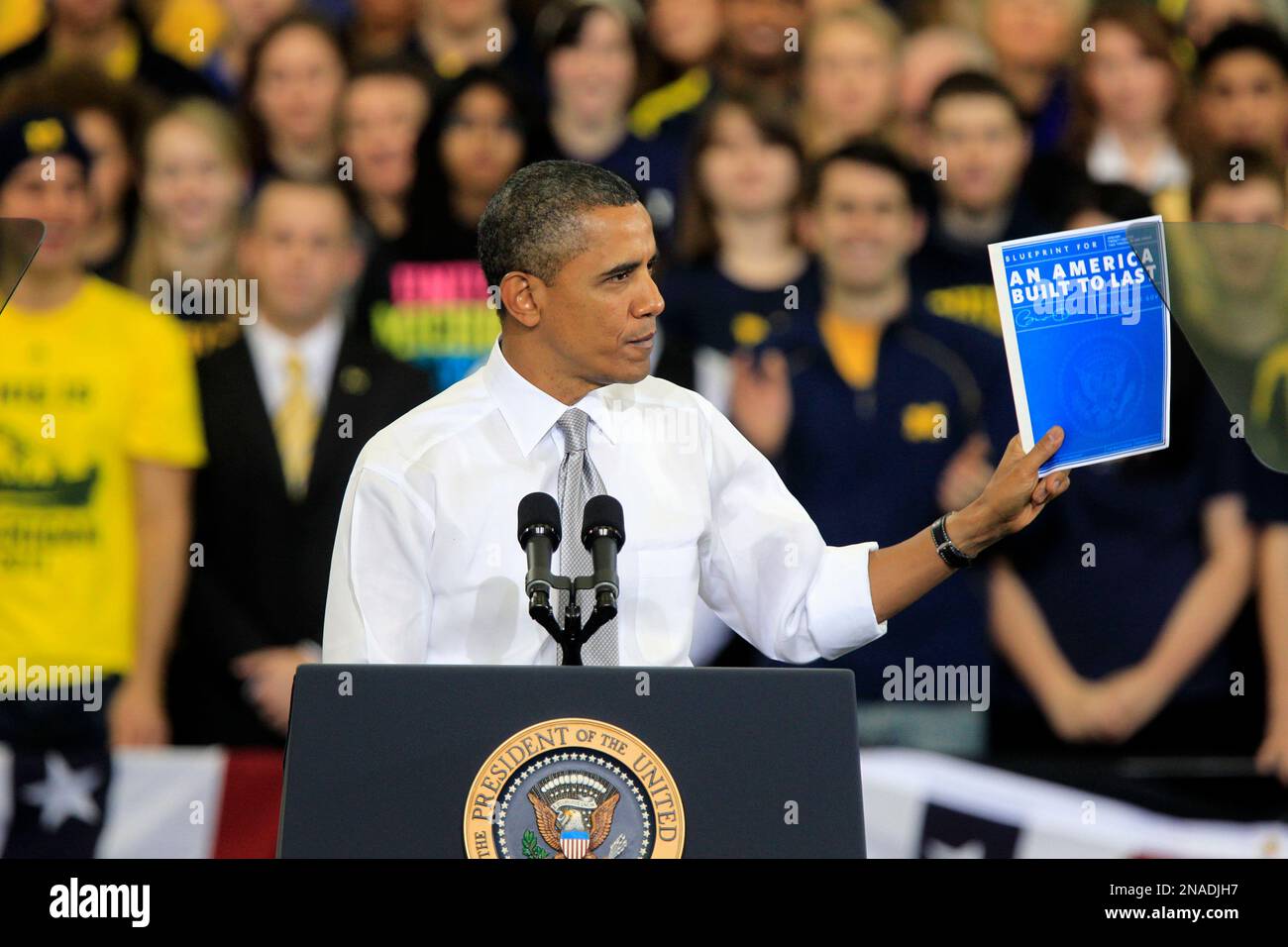 President Barack Obama speaks at the University of Michigan's Al Glick ...