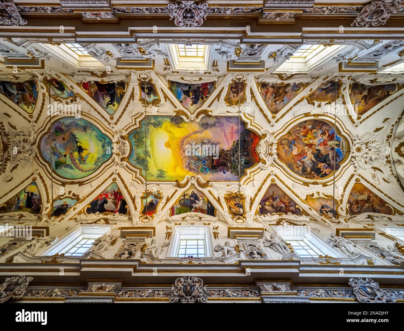 Ceiling frescoes in the baroque style church of Jesus (chiesa del Gesu ...