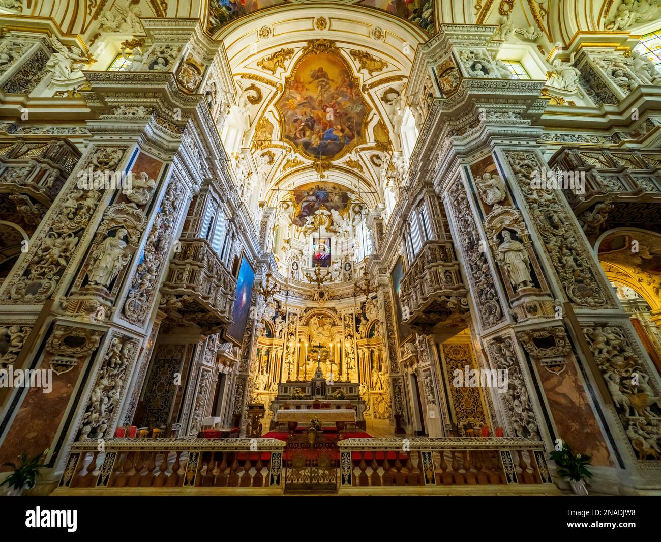 The main altar of the baroque style church of Jesus (chiesa del Gesu' ) called also Casa ...
