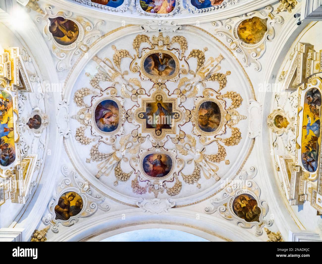 Vault of the first aisle of the right nave in the baroque style church ...