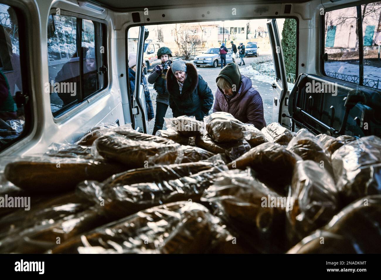 STEPNOHIRSK, UKRAINE - FEBRUARY 9, 2023 - Bread is being delivered by ...