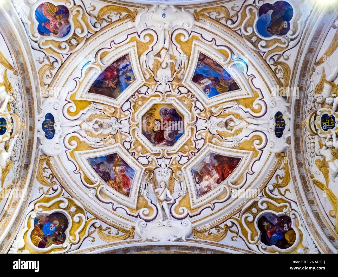 Vault in the baroque style church of Jesus (chiesa del Gesu' ) called ...