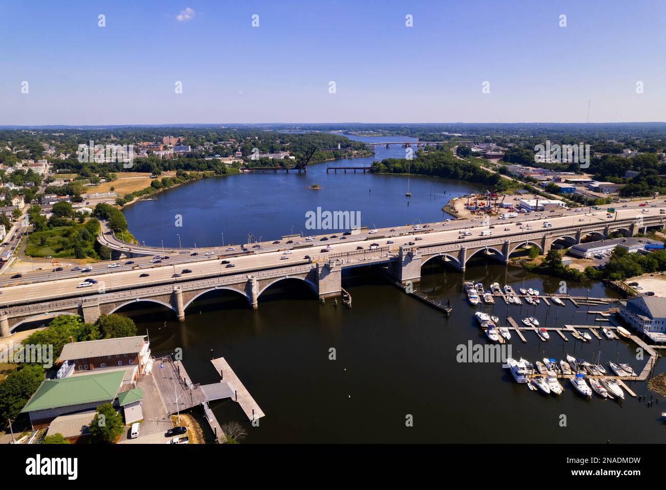An aerial view of Seekonk river surrounded by buildings Stock Photo - Alamy