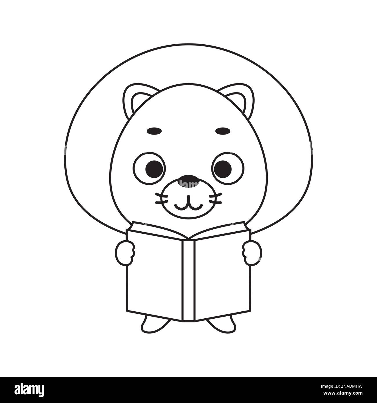 Coloring page cute little lion reads book. Coloring book for kids ...