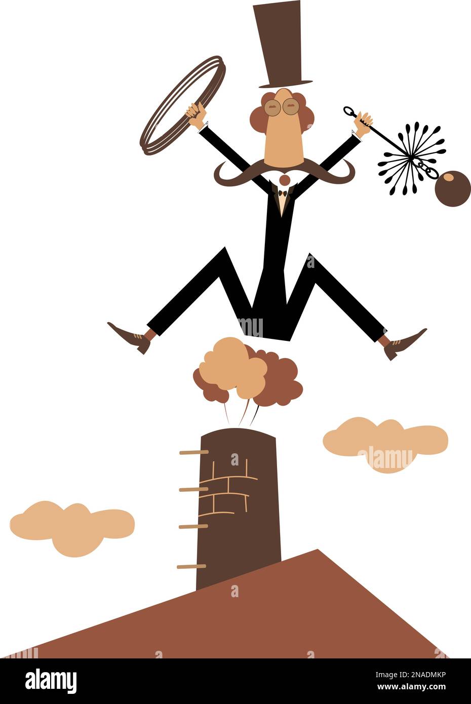 Funny long mustache chimney sweeper. Cartoon long mustache chimney ...