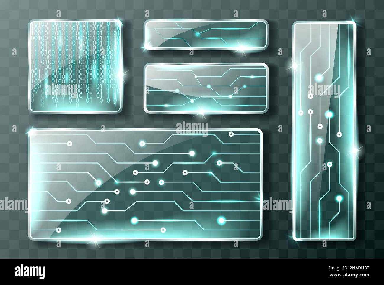 Glass technology micro circuit banners, realistic vector set ...