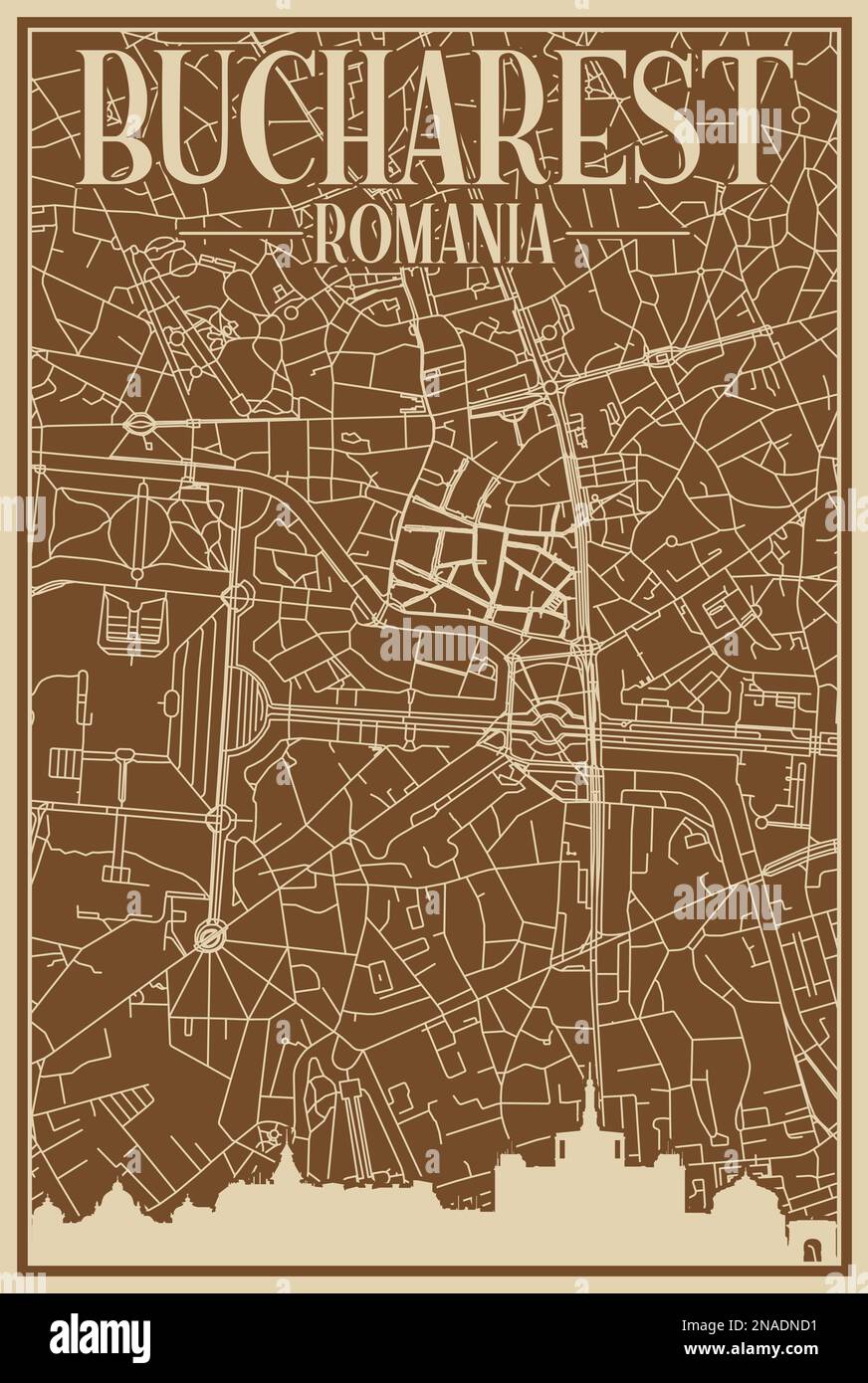 Road network poster of the downtown BUCHAREST, ROMANIA Stock Vector ...