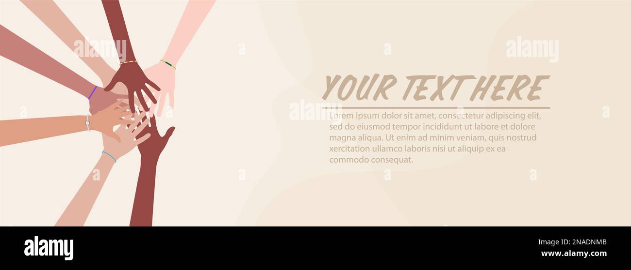 A group of hands holding together. A multiethnic and multicultural ...