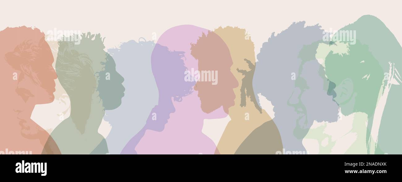 Silhouettes of male face profiles. Men of different cultures and social ...