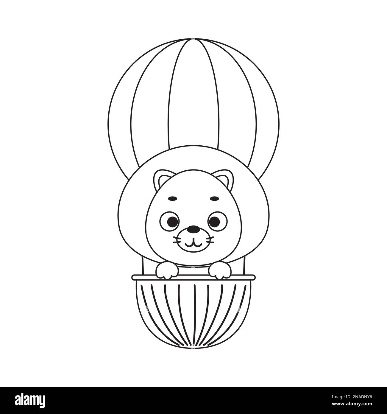 Coloring page cute little lion flying on hot air balloon. Coloring book ...
