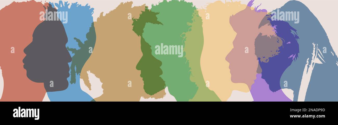 Silhouettes of male face profiles. Men of different cultures and social ...