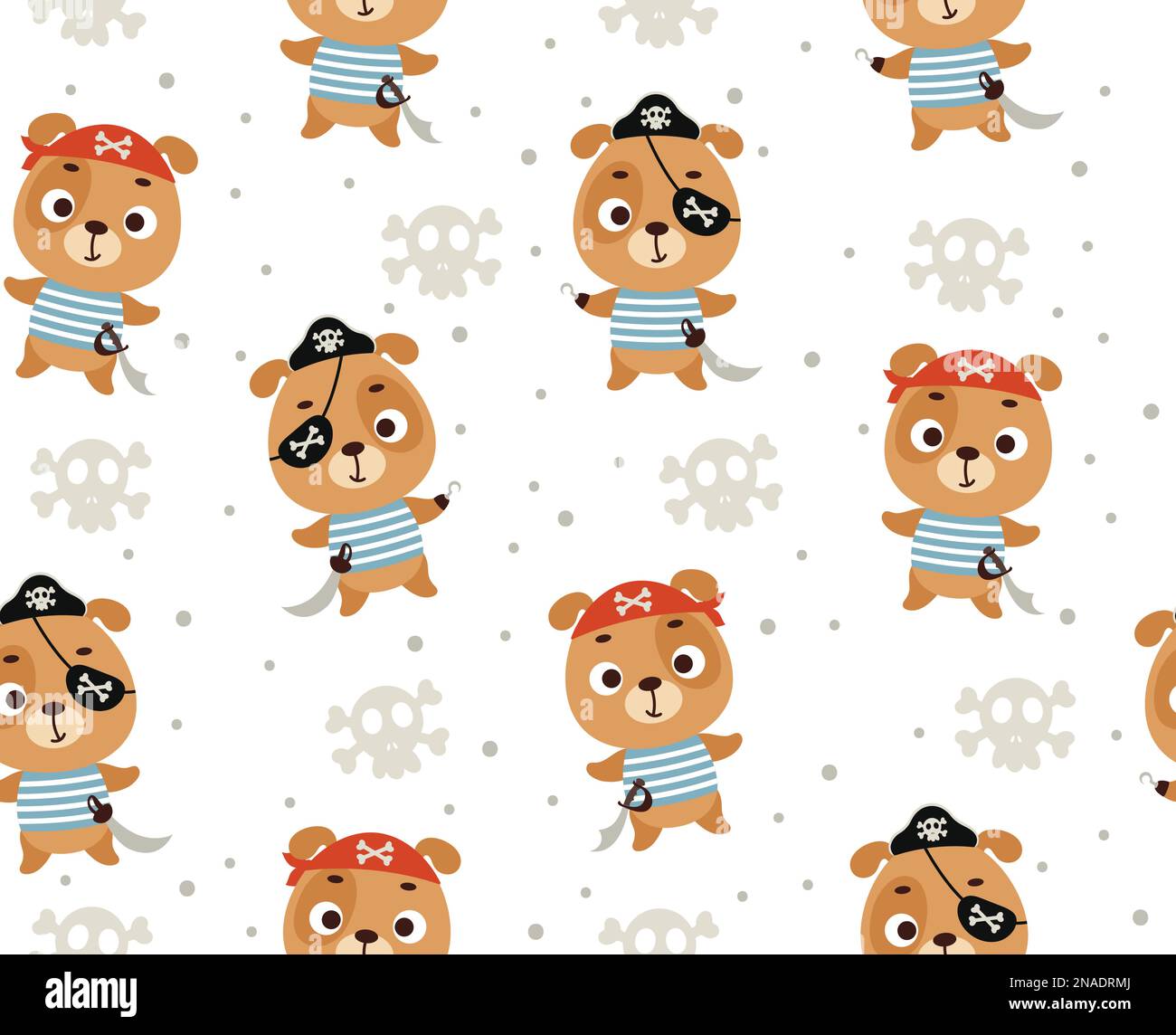 Cute little pirate dog seamless childish pattern. Funny cartoon animal ...