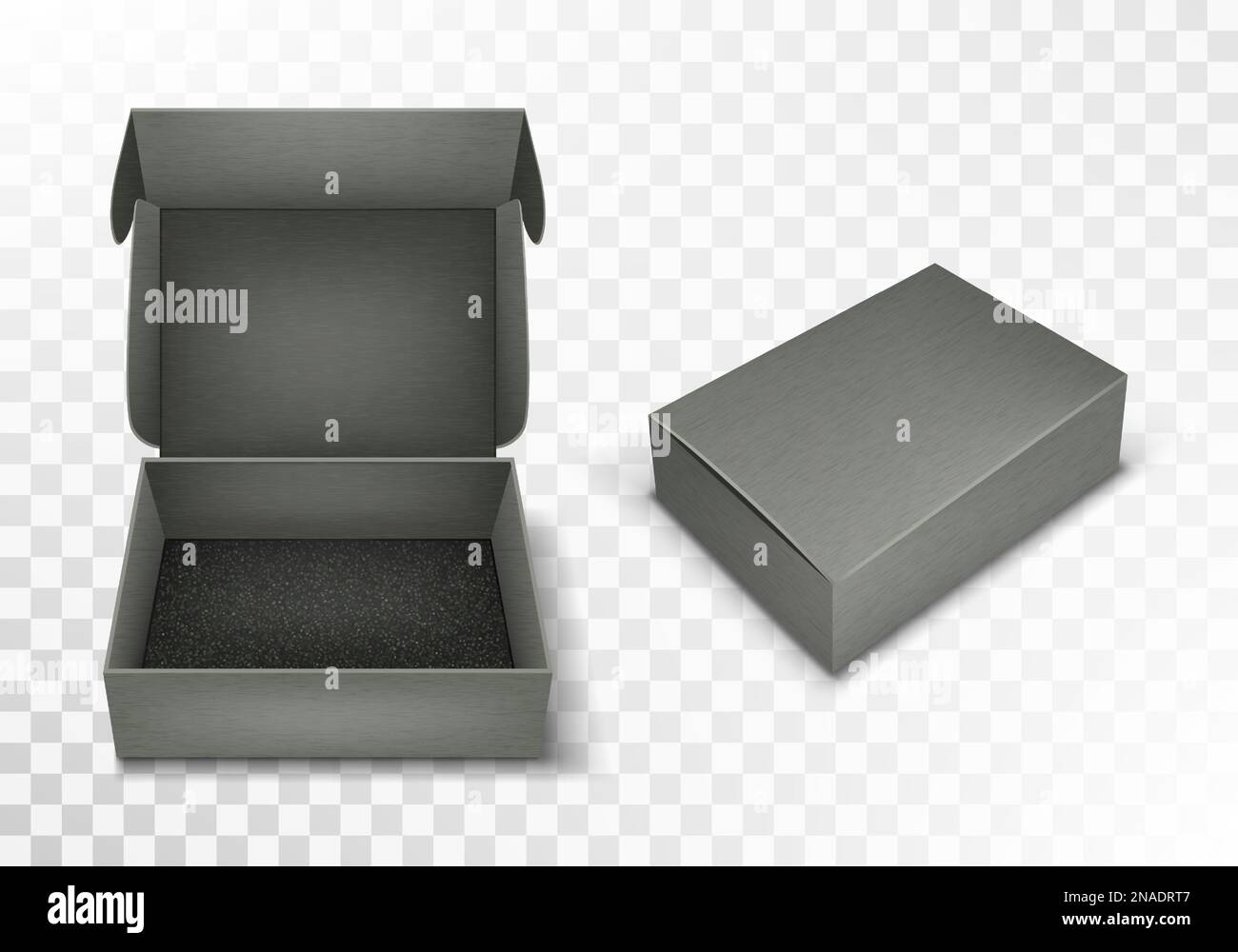 Gray blank cardboard box with flip top, realistic vector illustration ...