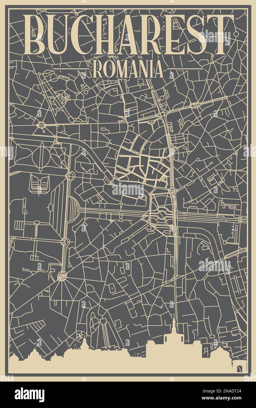 Road network poster of the downtown BUCHAREST, ROMANIA Stock Vector ...