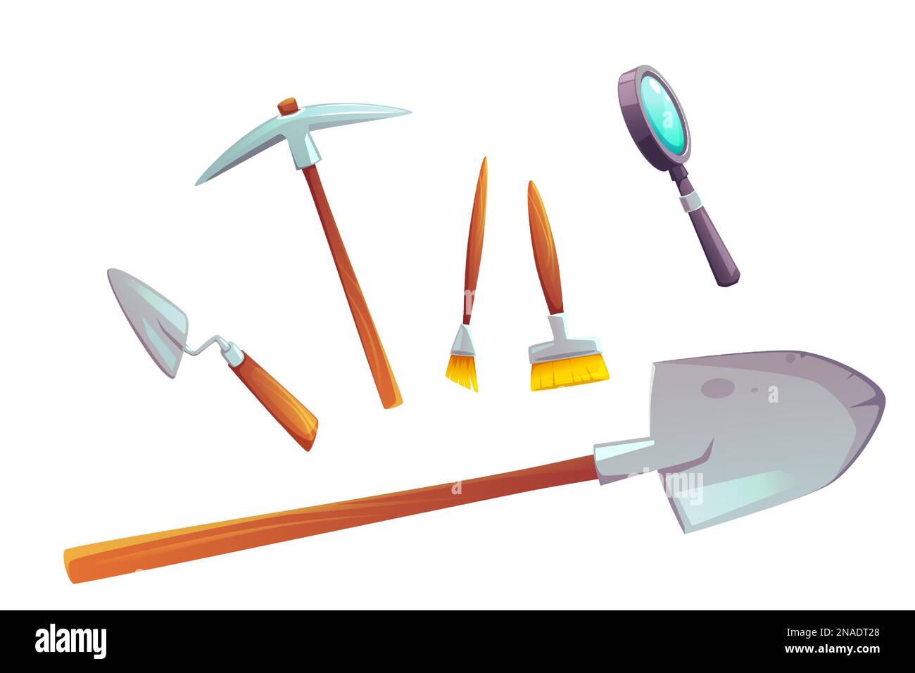 Excavation tools set of cartoon vector illustrations. Collection of ...