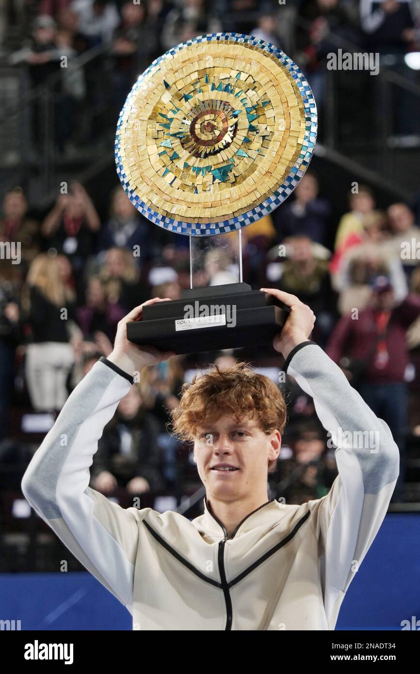 Jannik Sinner (ITA) with the winner's trophy after the final of the ...