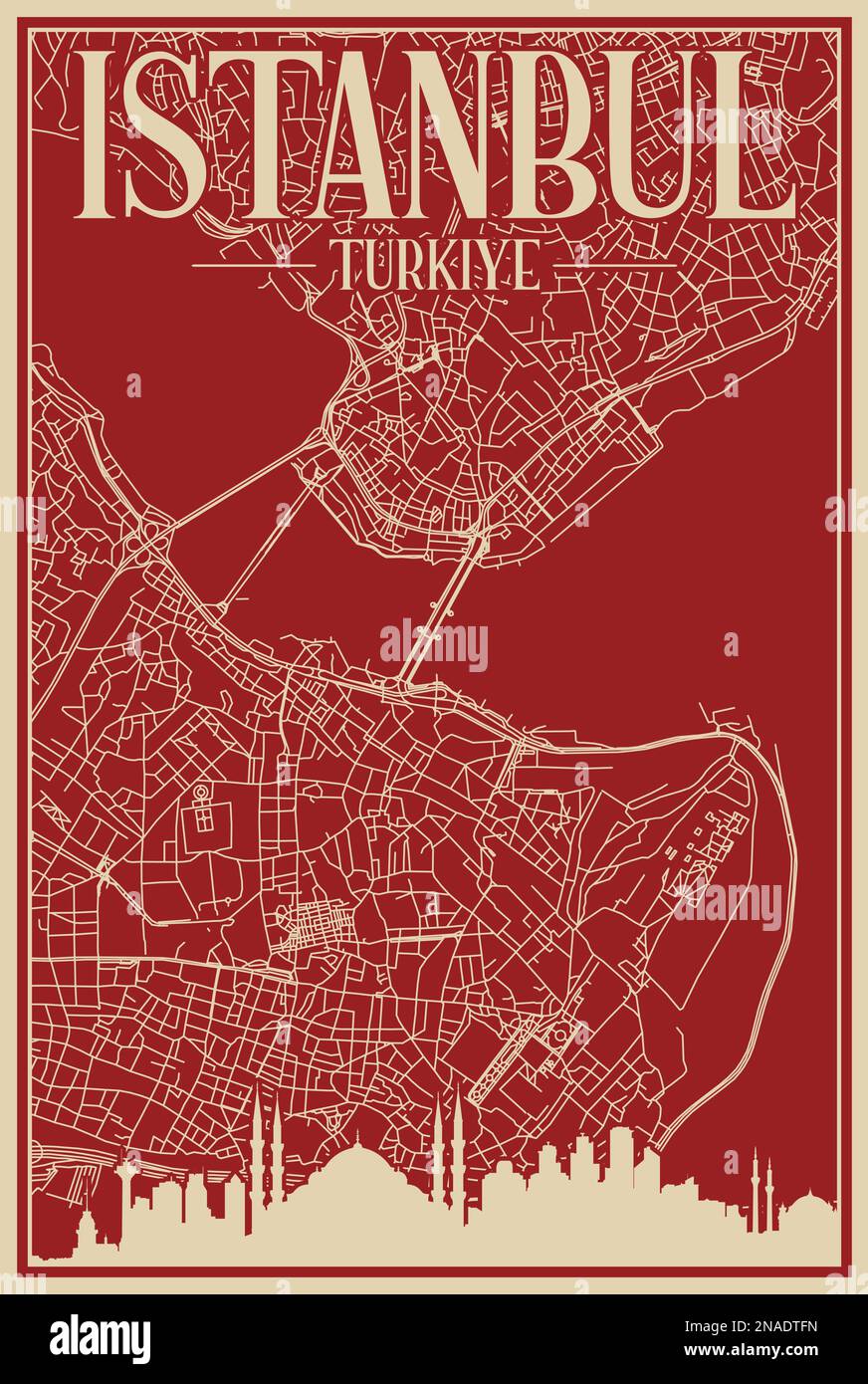 Road network poster of the downtown ISTANBUL, TURKEY Stock Vector Image ...