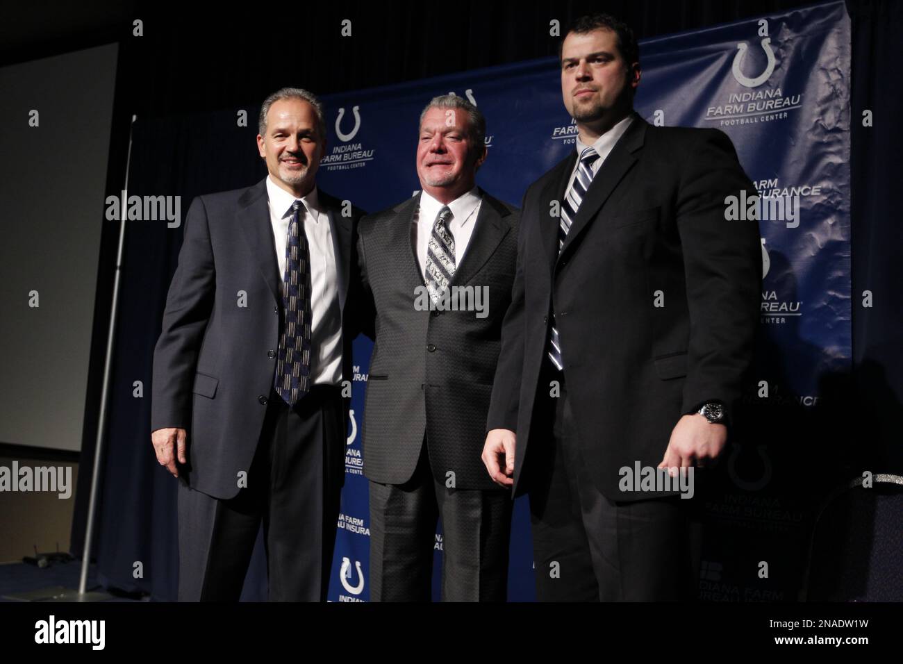 New Indianapolis Colts head coach Chuck Pagano, left, owner Jim Irsay ...