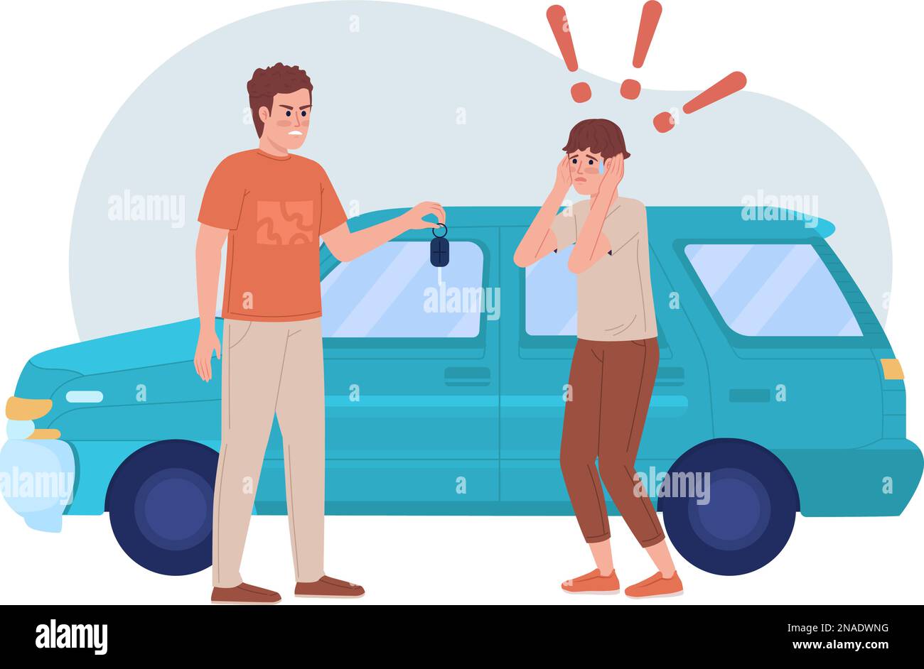 Teen scared of driving 2D vector isolated illustration Stock Vector ...