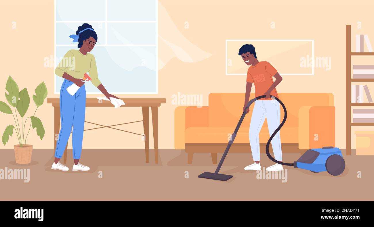 Doing chores together flat color vector illustration Stock Vector Image ...