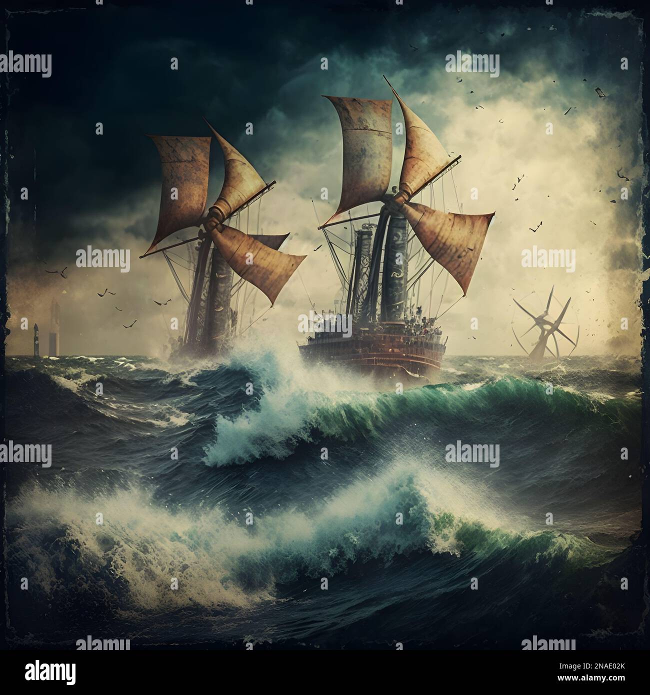 a ship grappling with waves Stock Photo - Alamy