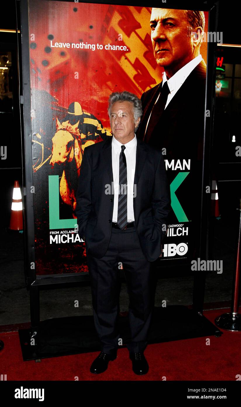 Cast member Dustin Hoffman arrives at the premiere for the HBO television series "Luck" in Los ...