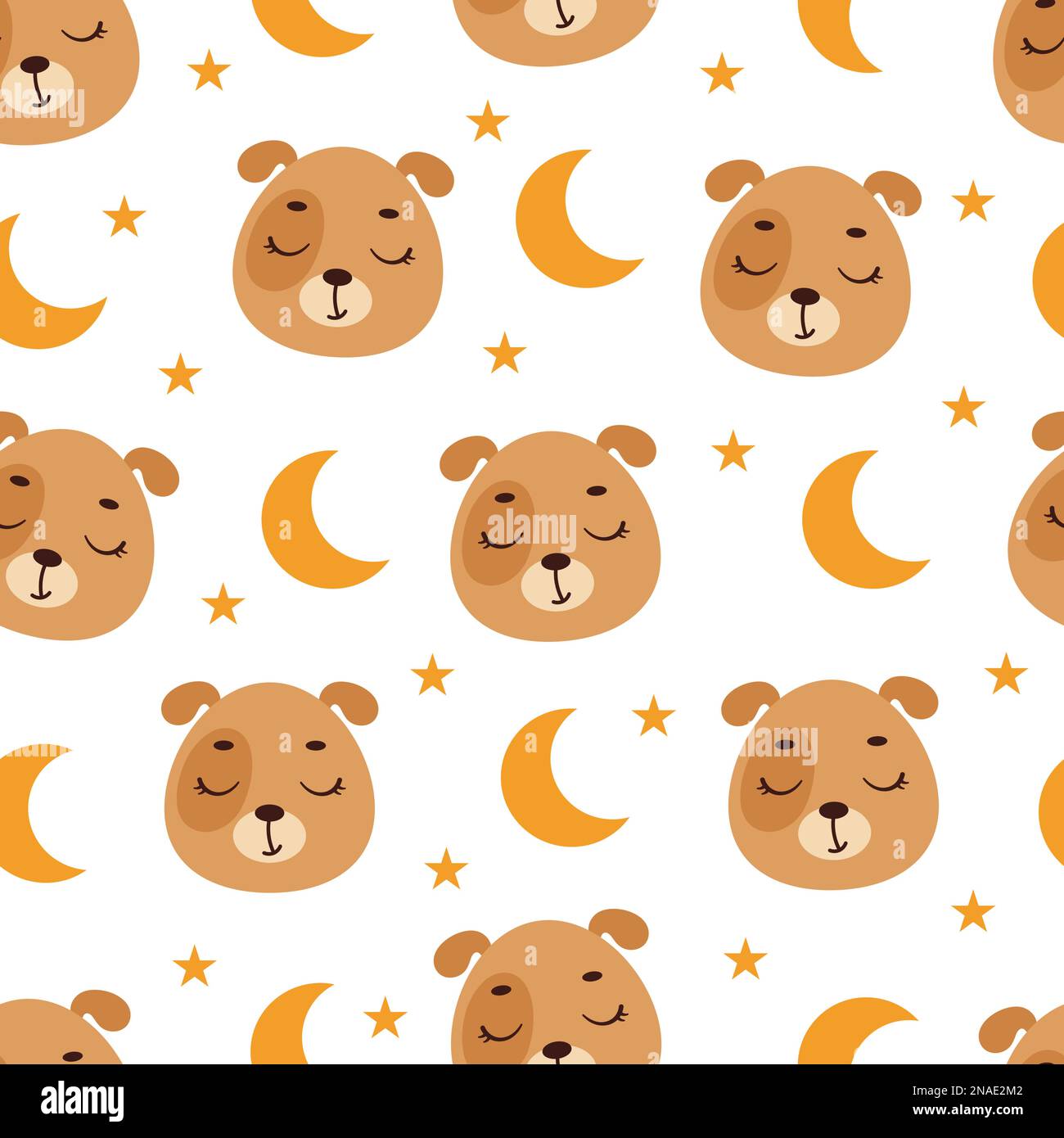 Cute little slipping dog head seamless childish pattern. Funny cartoon ...