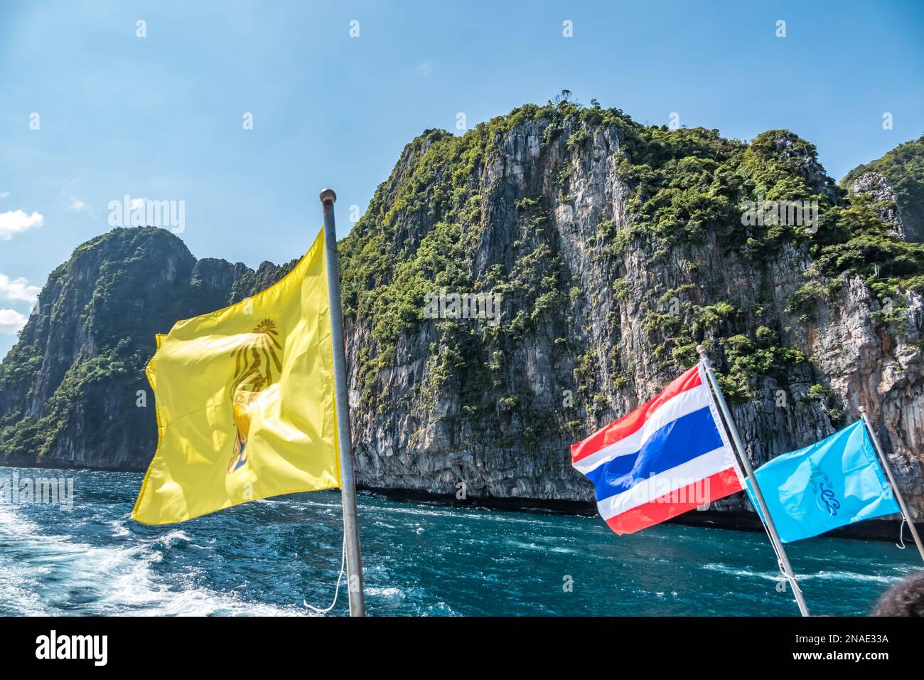 Three Thailand Flags on the boat travelling to Phi Phi Island Stock ...