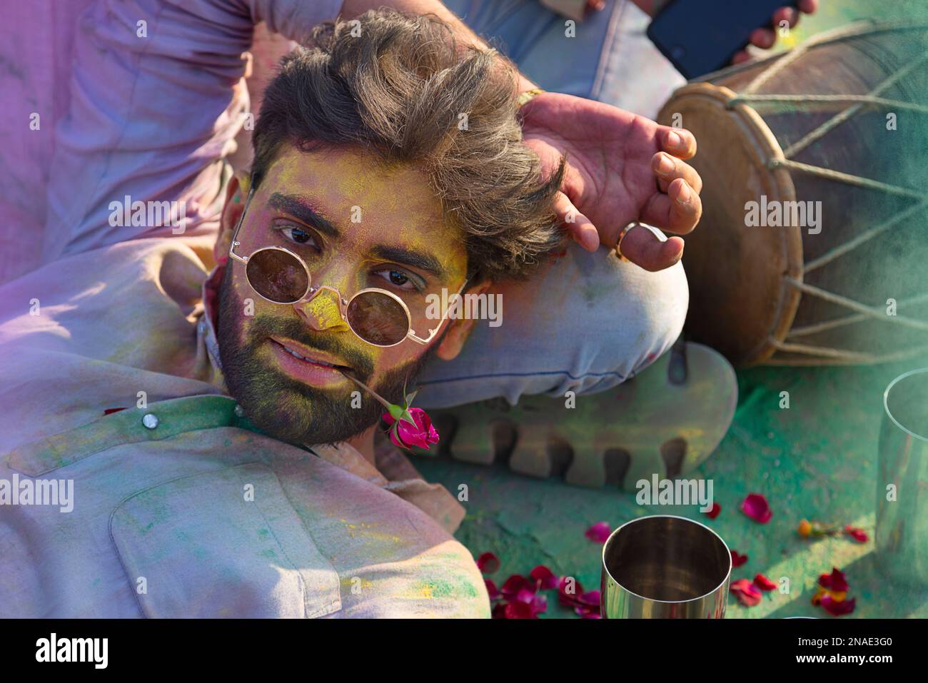 two young men enjoying holi festival together with bhang Stock Photo ...
