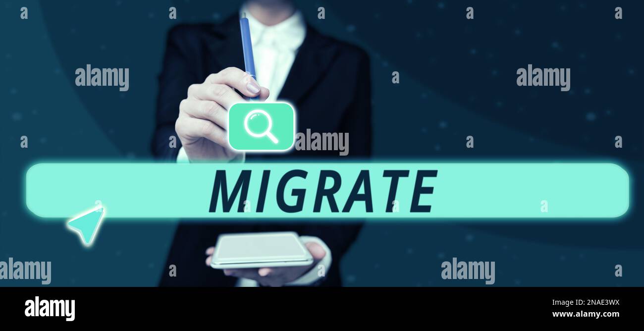 Handwriting text Migrate, Word for to move or travel from one country ...