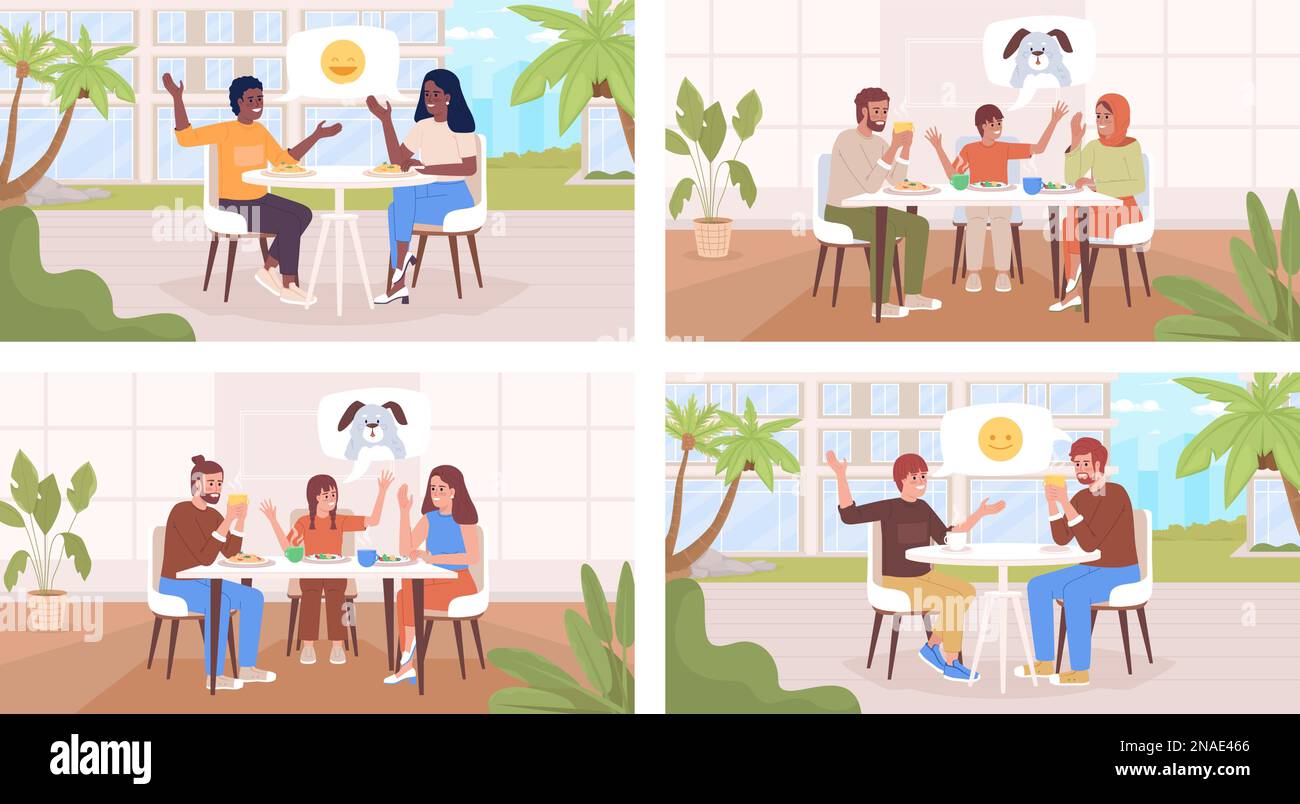 Parents teens bonding flat color vector illustration set Stock Vector ...